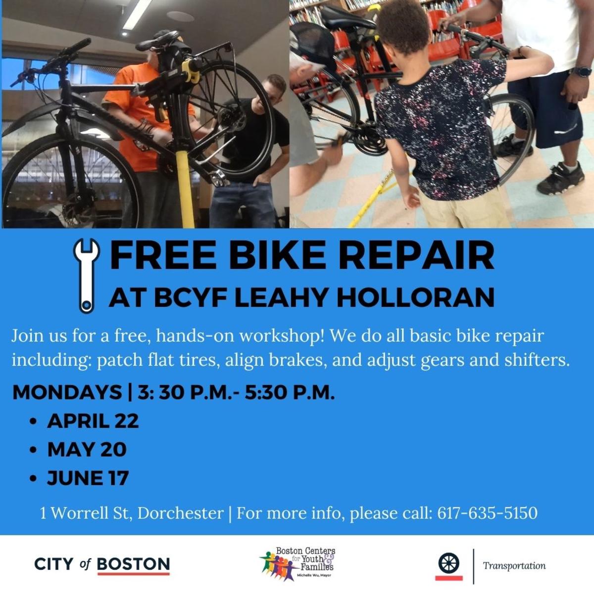 Free Bike Repair At BCYF Leahy Holloran | Boston.gov